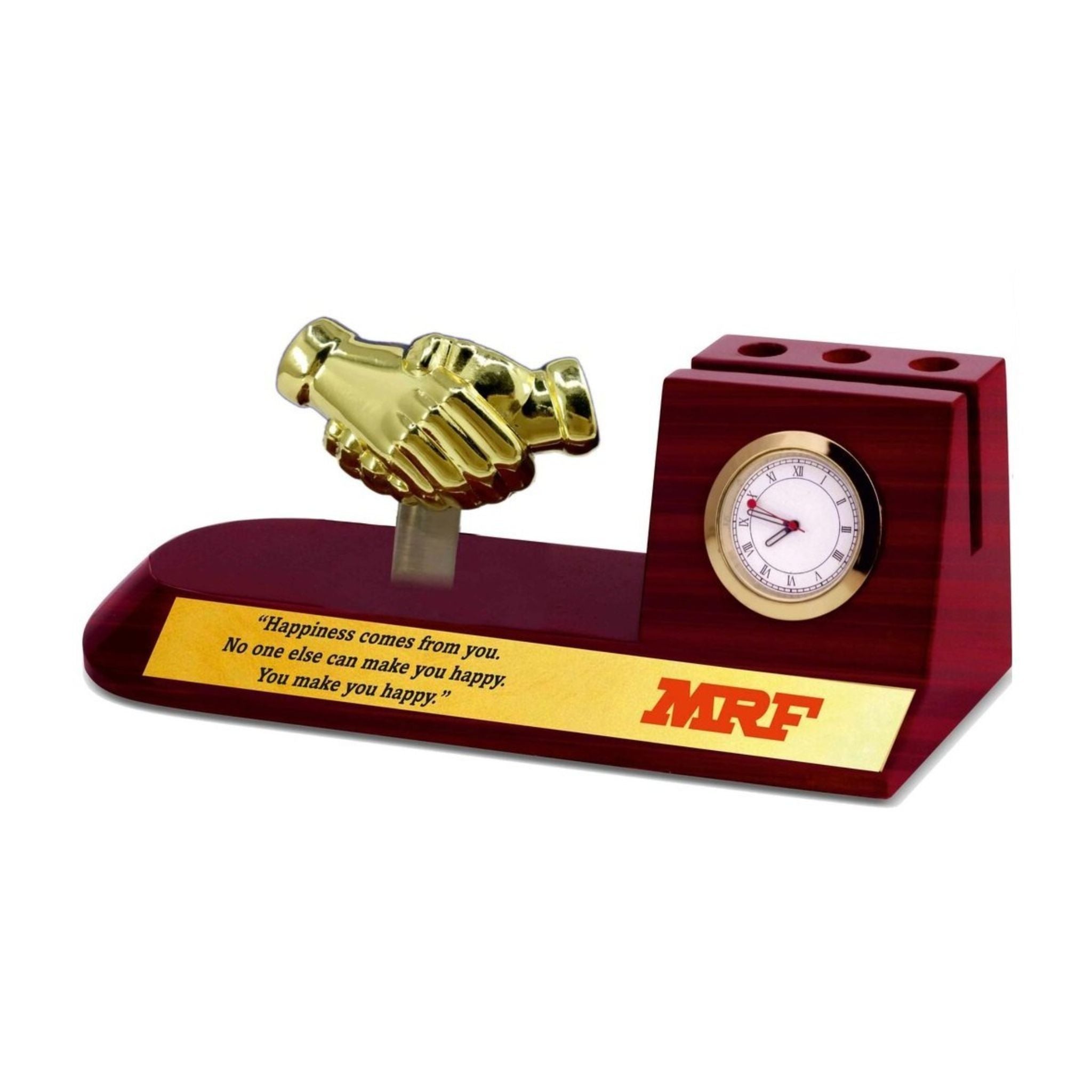 Metal Handshake Desk Stand With Clock – Corposupplies India